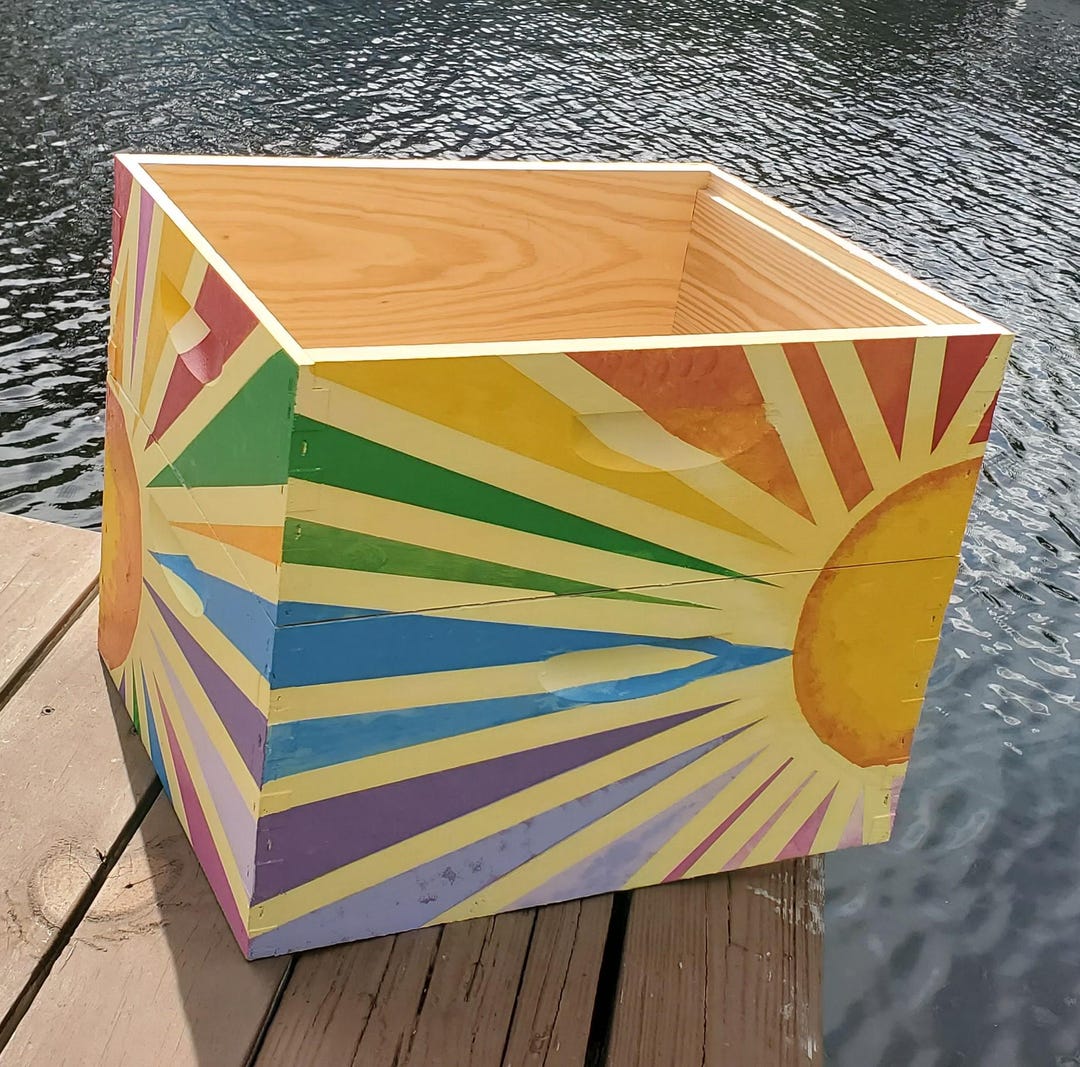 Custom Painted Bee Hive, Bee Art, Art for Your Garden, Pretty Beehive ...