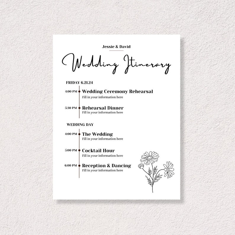 Wedding Itinerary Template Download Rustic and Minimalist Wedding ...