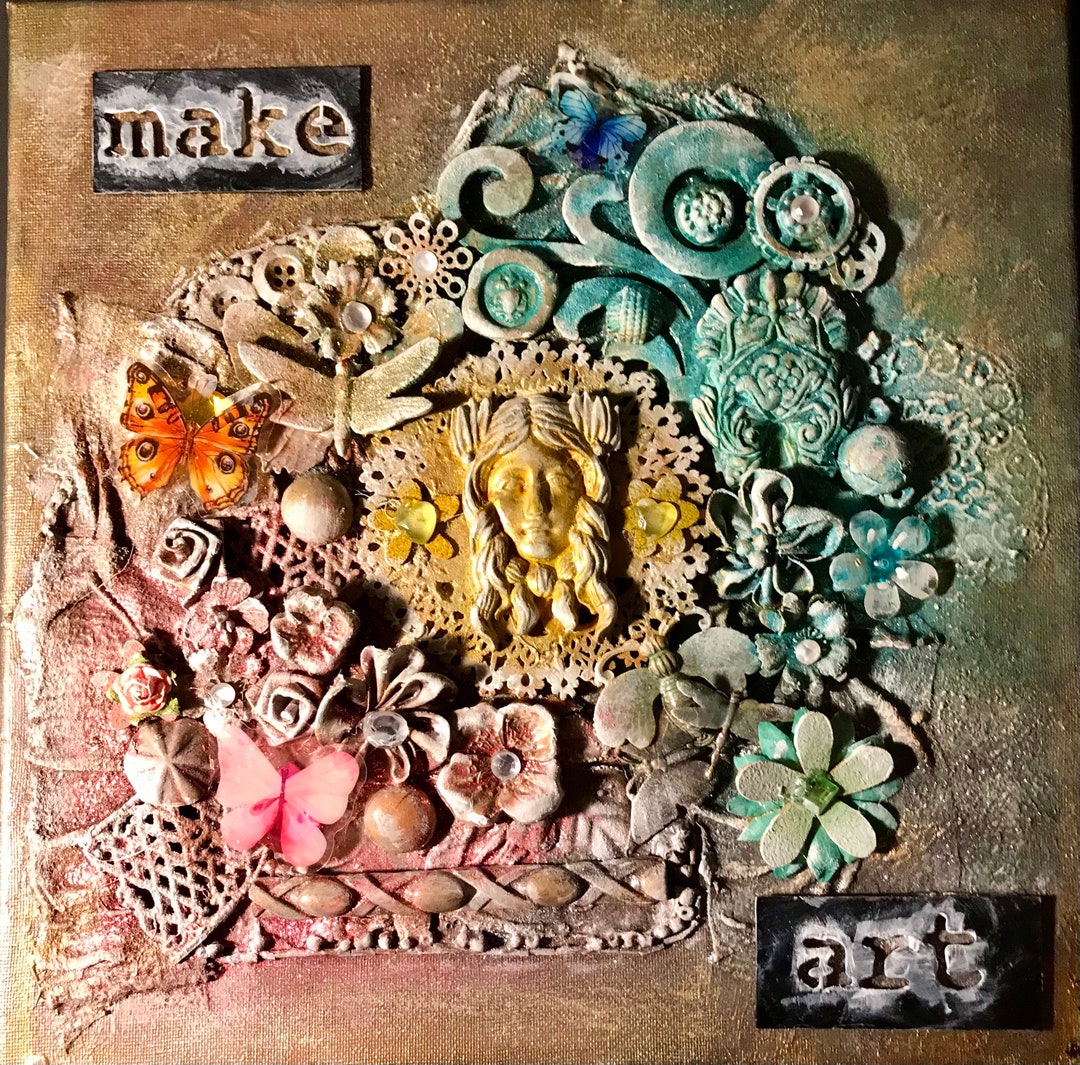 Mixed Media Original 3D Art Canvas! Beautiful, Colorful Artwork Titled ...