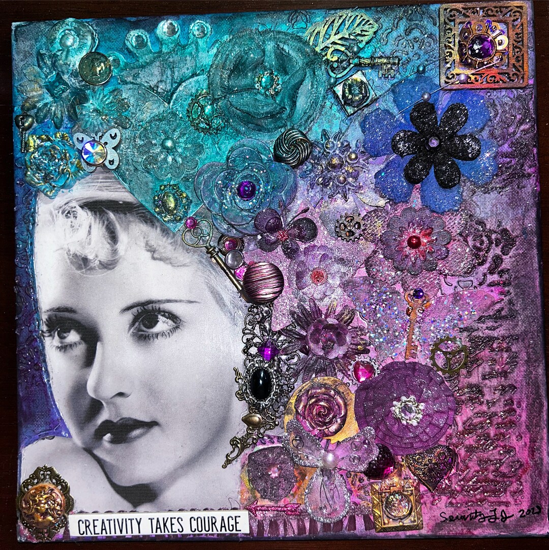 Gorgeous 12” X 12” 3D Mixed Media Assemblage Artwork! Beautiful Lady ...