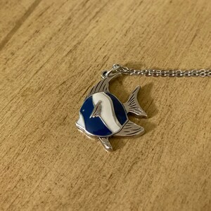 Blue Enamel Tropical Angel Fish Pendant Silver Stainless Steel Dainty ...