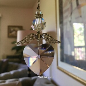 Love Angel Light Pink Crystal Glass Prism Angel Suncatcher Silver Angel ...
