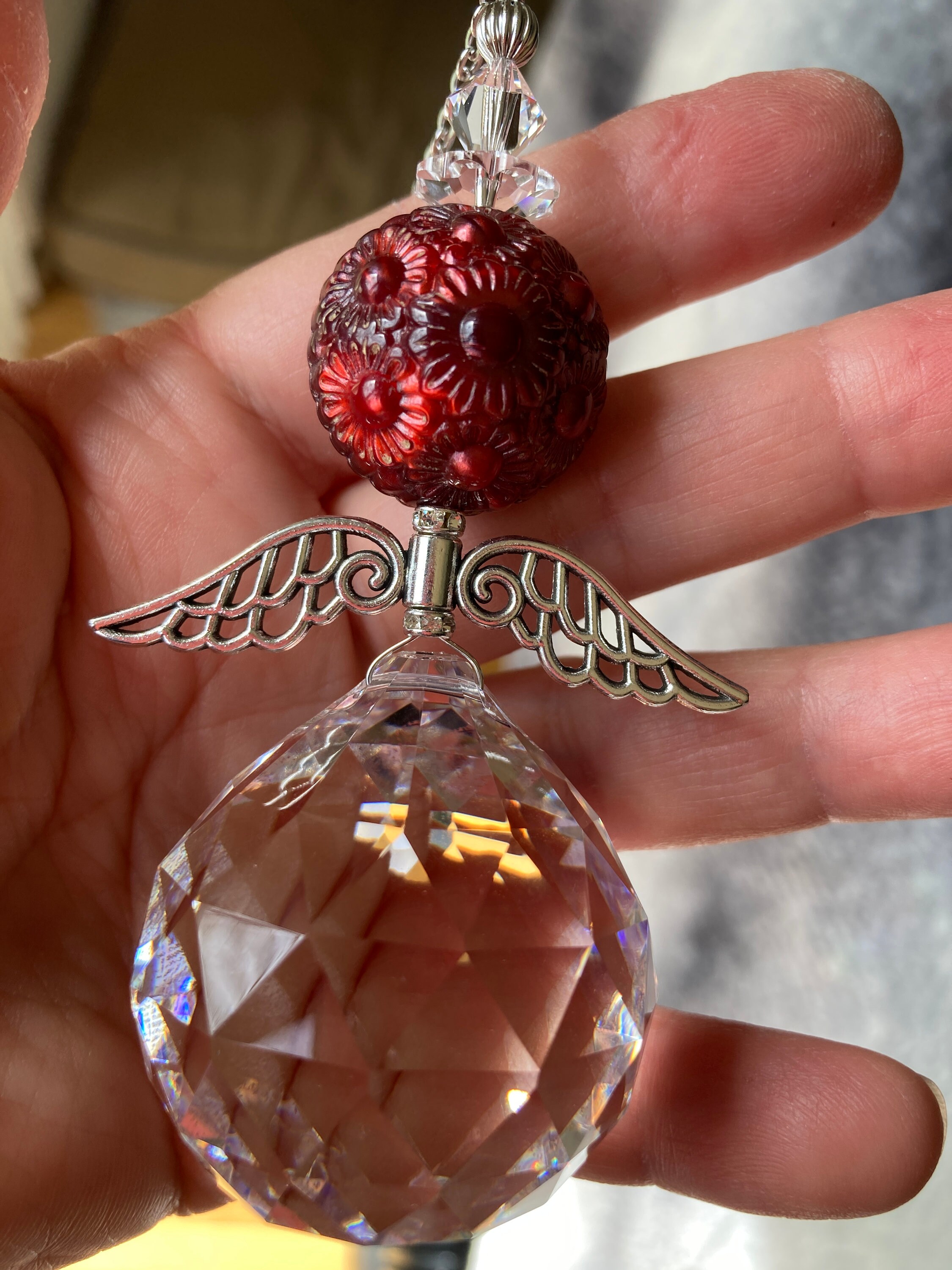 Red Christmas Angel Large Teardrop Crystal Glass Angel Pendant - Etsy