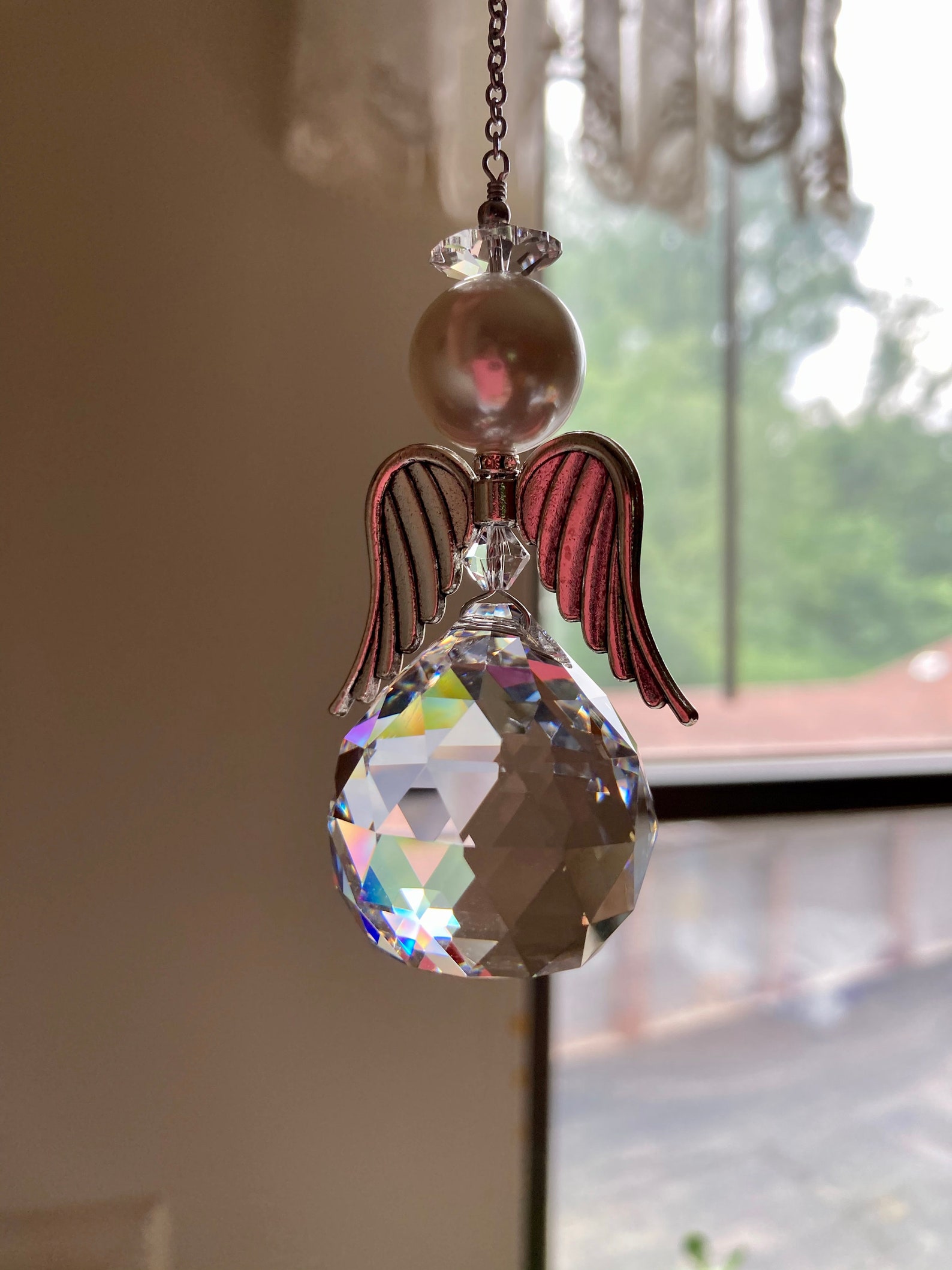 White Pearl Crystal Glass Angel Prism Angel Sun Catcher | Etsy