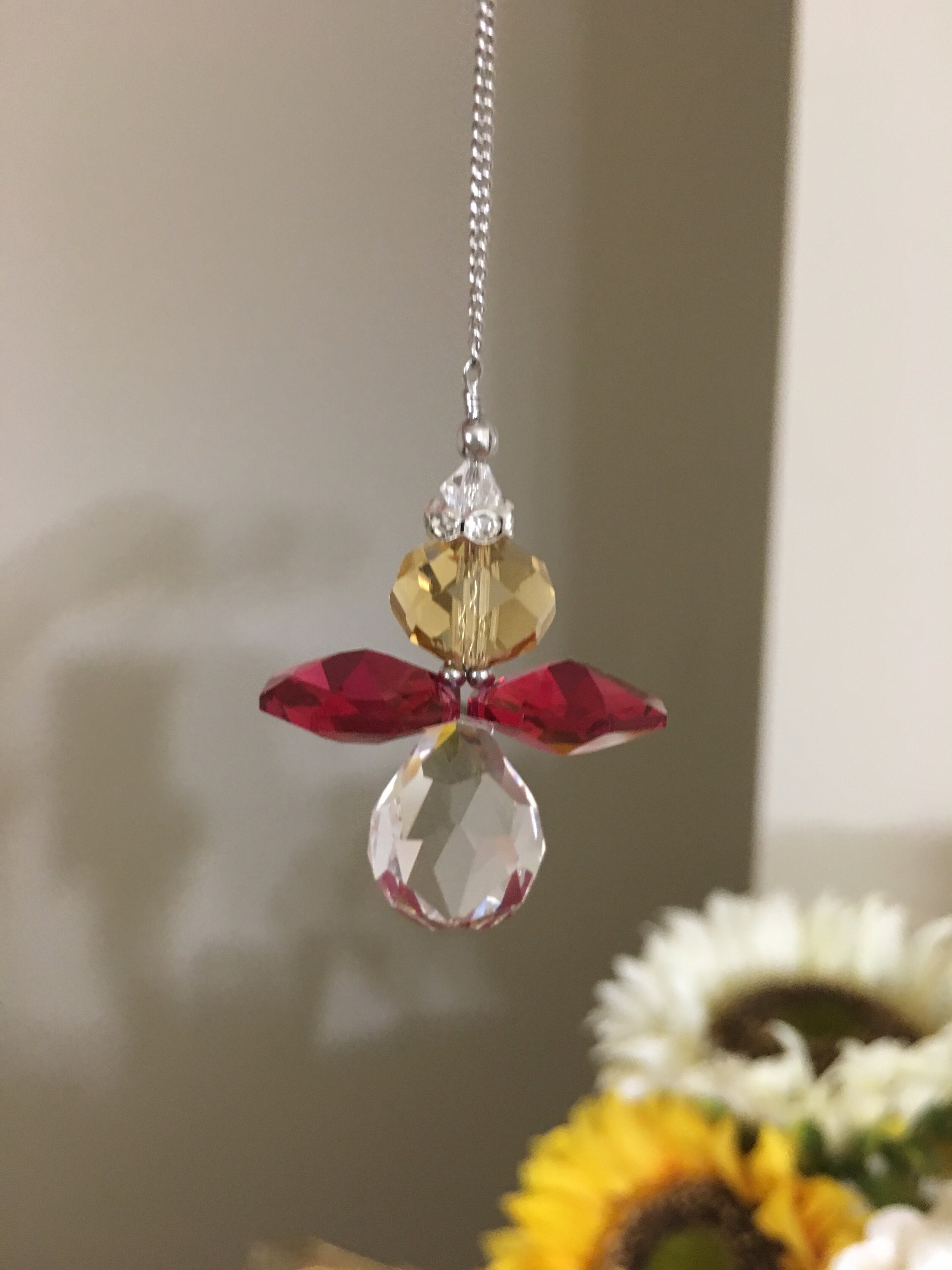 Small Flying Guardian Angel Prism Red Yellow Crystal Glass Angel ...