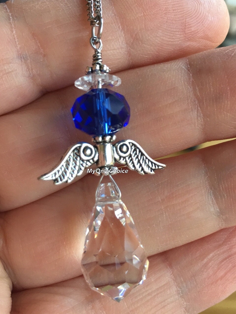 Guardian Angel Teardrop Crystal Pendant Chain Necklace - Etsy