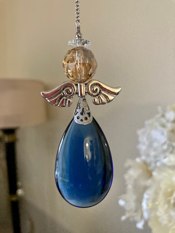 Royal Blue Crystal Glass Angel Ornament Hanging Drops Gift | Etsy