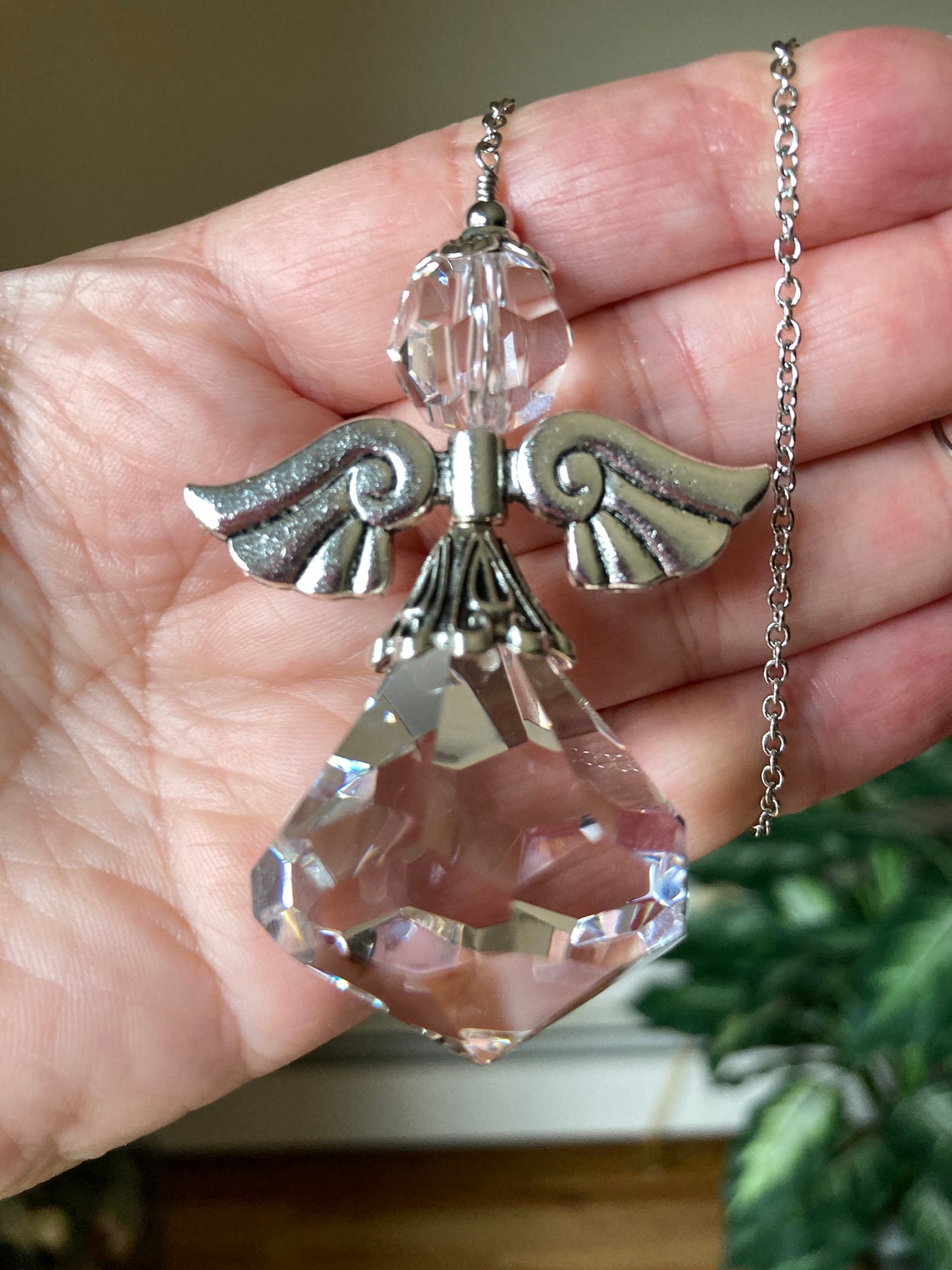 Comforting gift Winged angel prism Angel with silver wing | Etsy