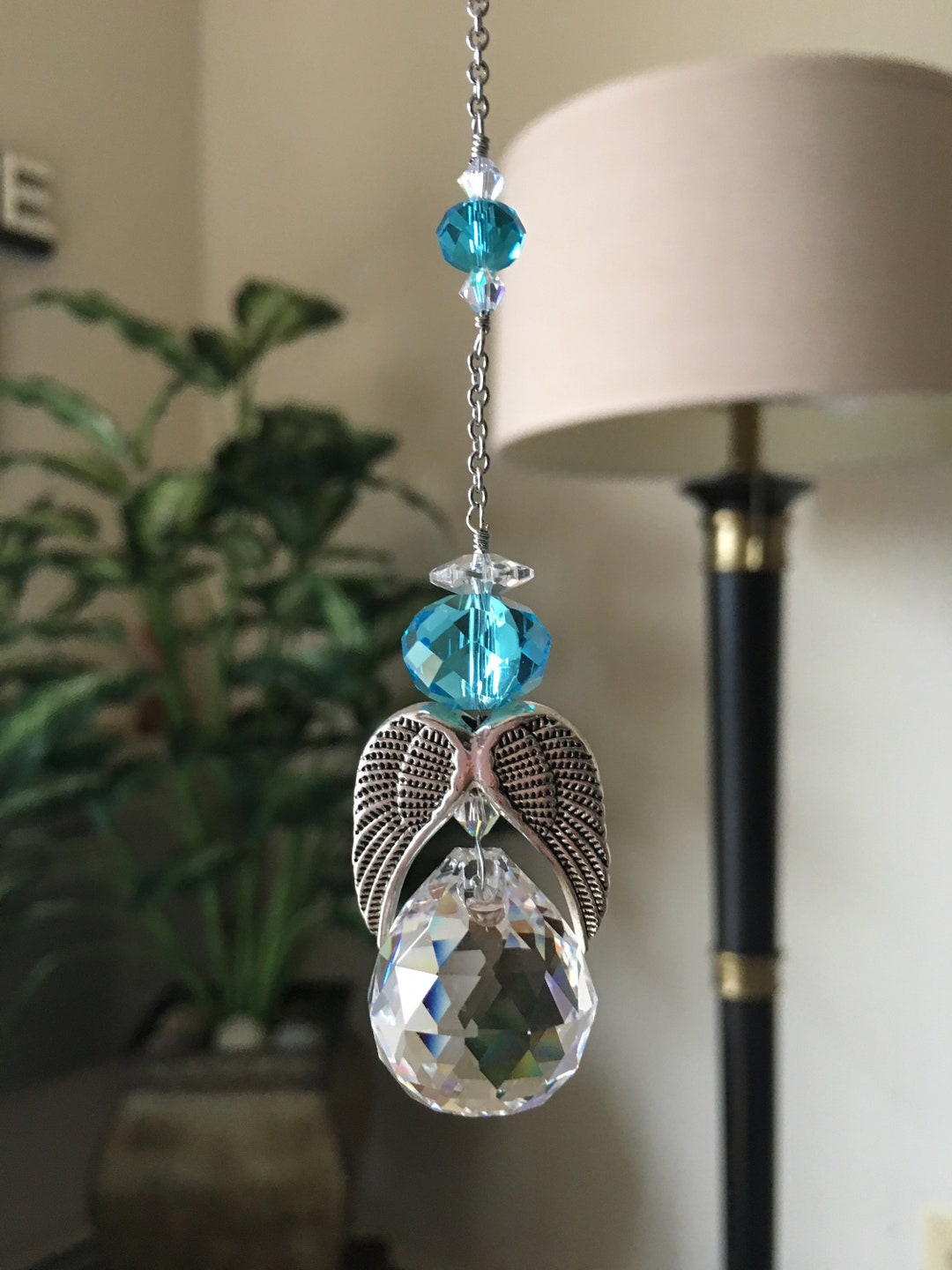Blue Topaz Suncatcher Crystal Guardian Angel, Silver Angel Ornament ...