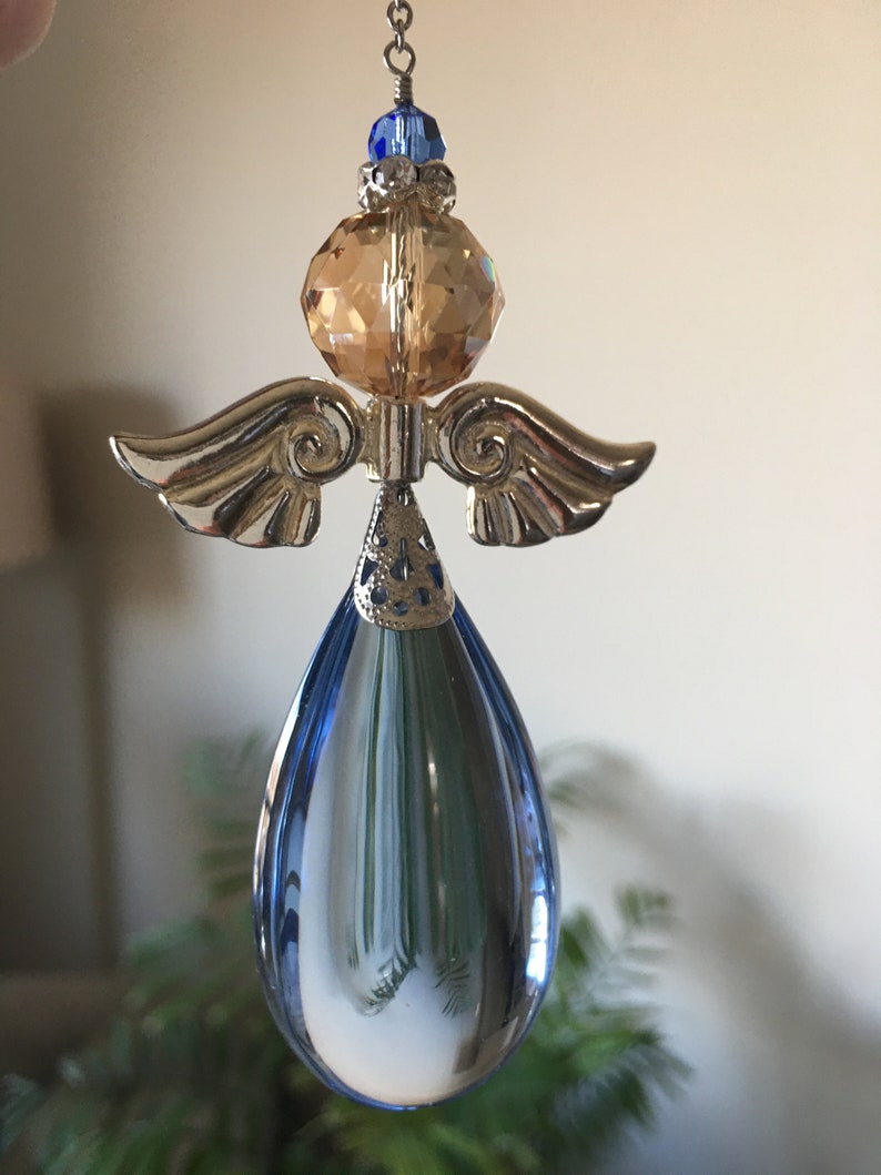 Baby Blue Teardrop Guardian Angel Pendant Angel Wing Pendant | Etsy