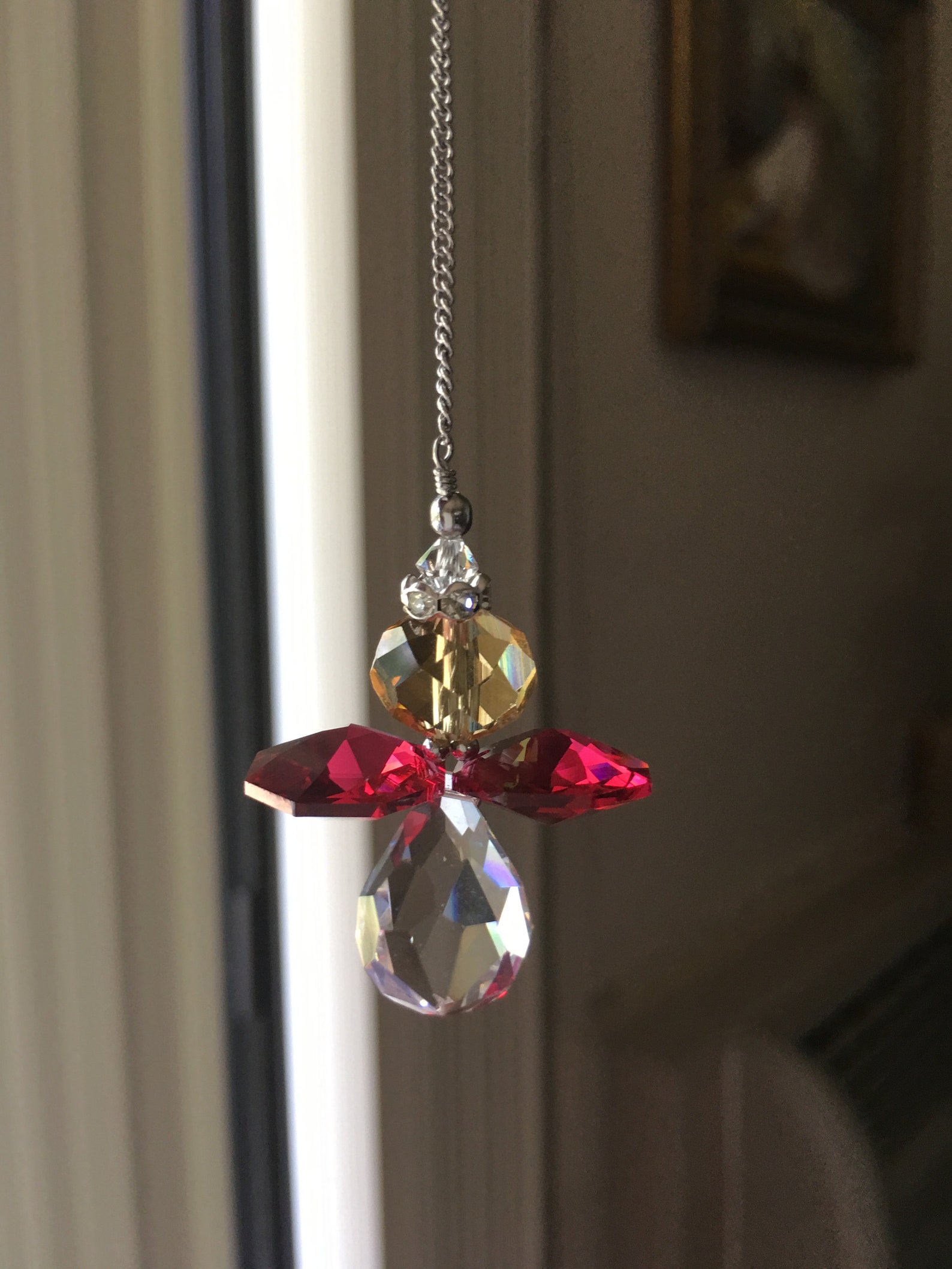 Small Flying Guardian Angel Prism Red Yellow Crystal Glass Angel ...