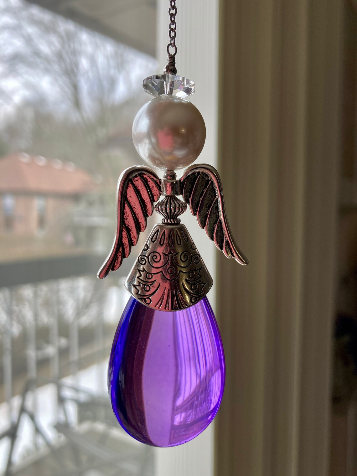 Light Purple Smooth Glass Angel Ornament Winged Silver Angel - Etsy