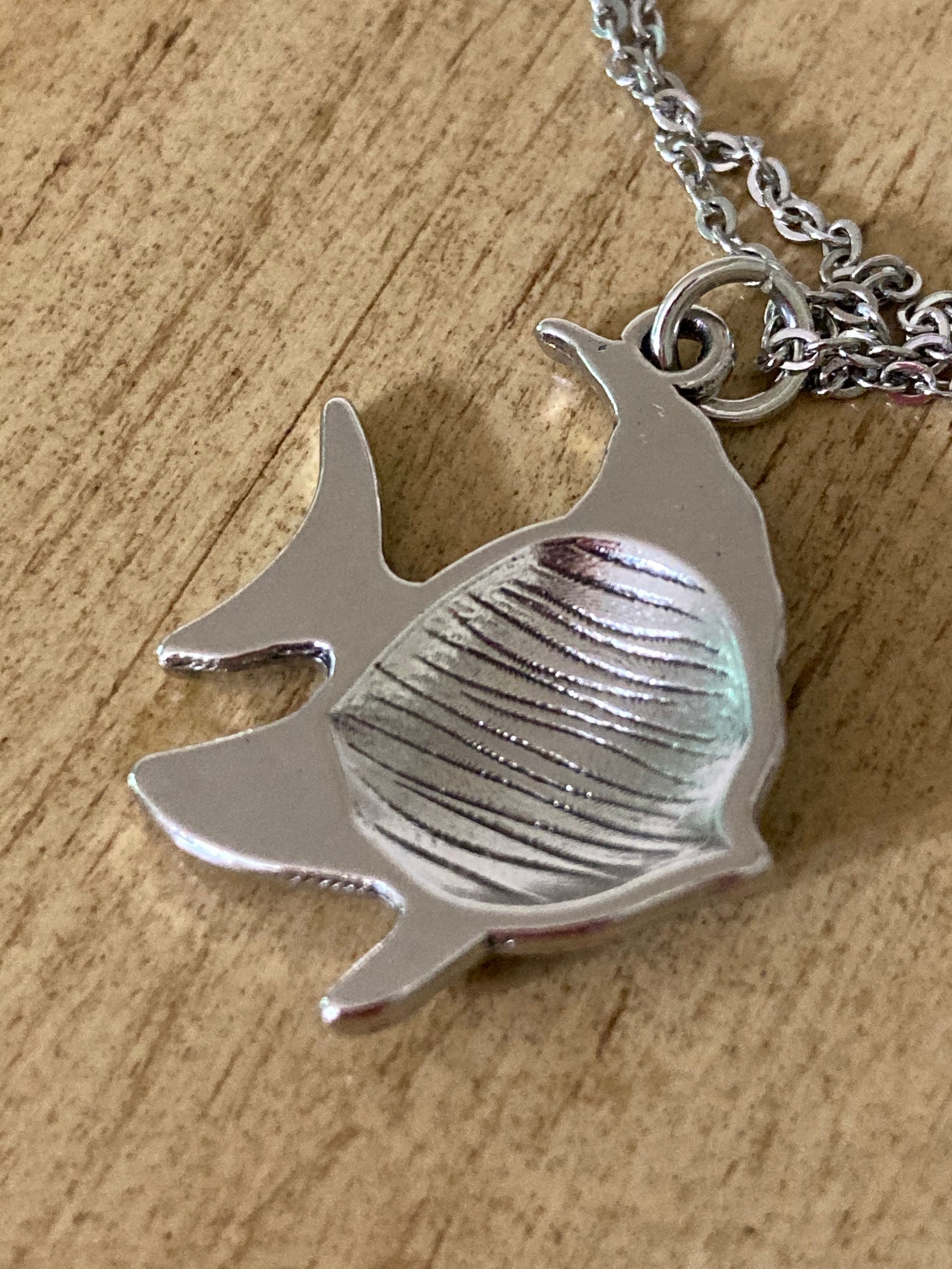 Blue Enamel Tropical Angel Fish Pendant Silver Stainless Steel Dainty ...