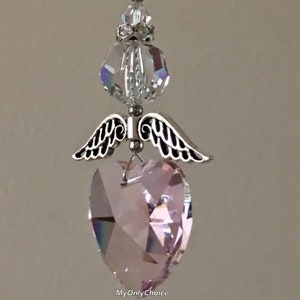 Love Angel Light Pink Crystal Glass Prism Angel Suncatcher Silver Angel ...