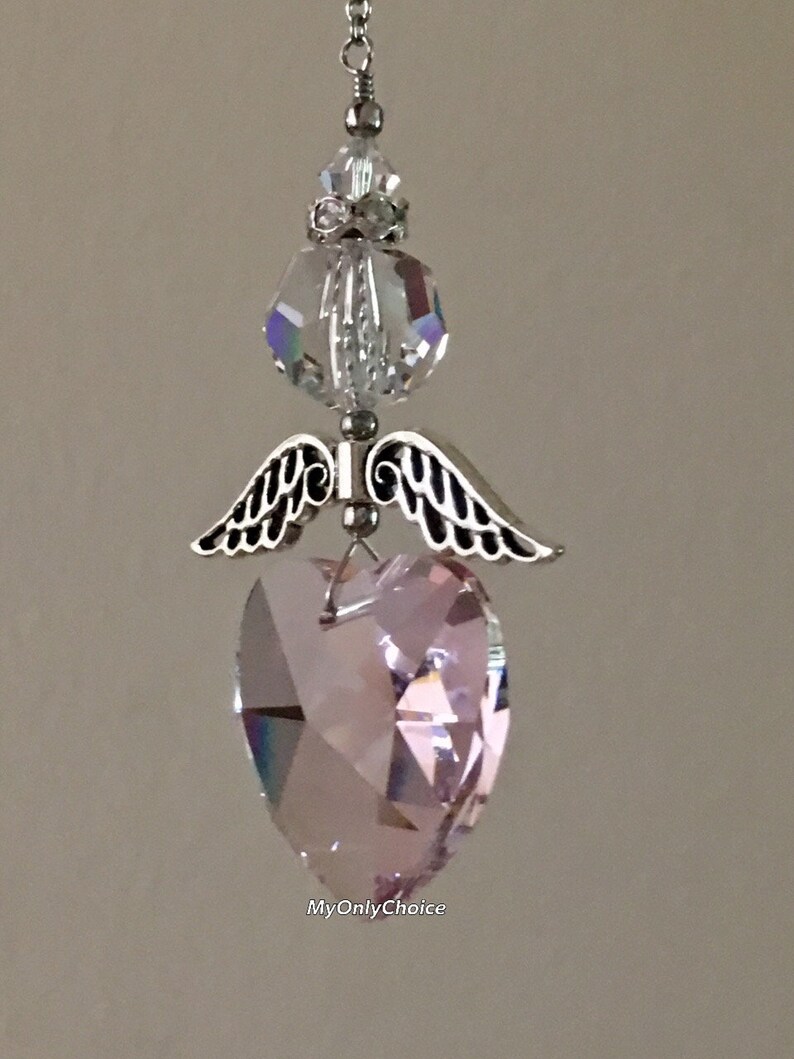 Love Angel Light Pink Crystal Glass Prism Angel Suncatcher Silver Angel ...
