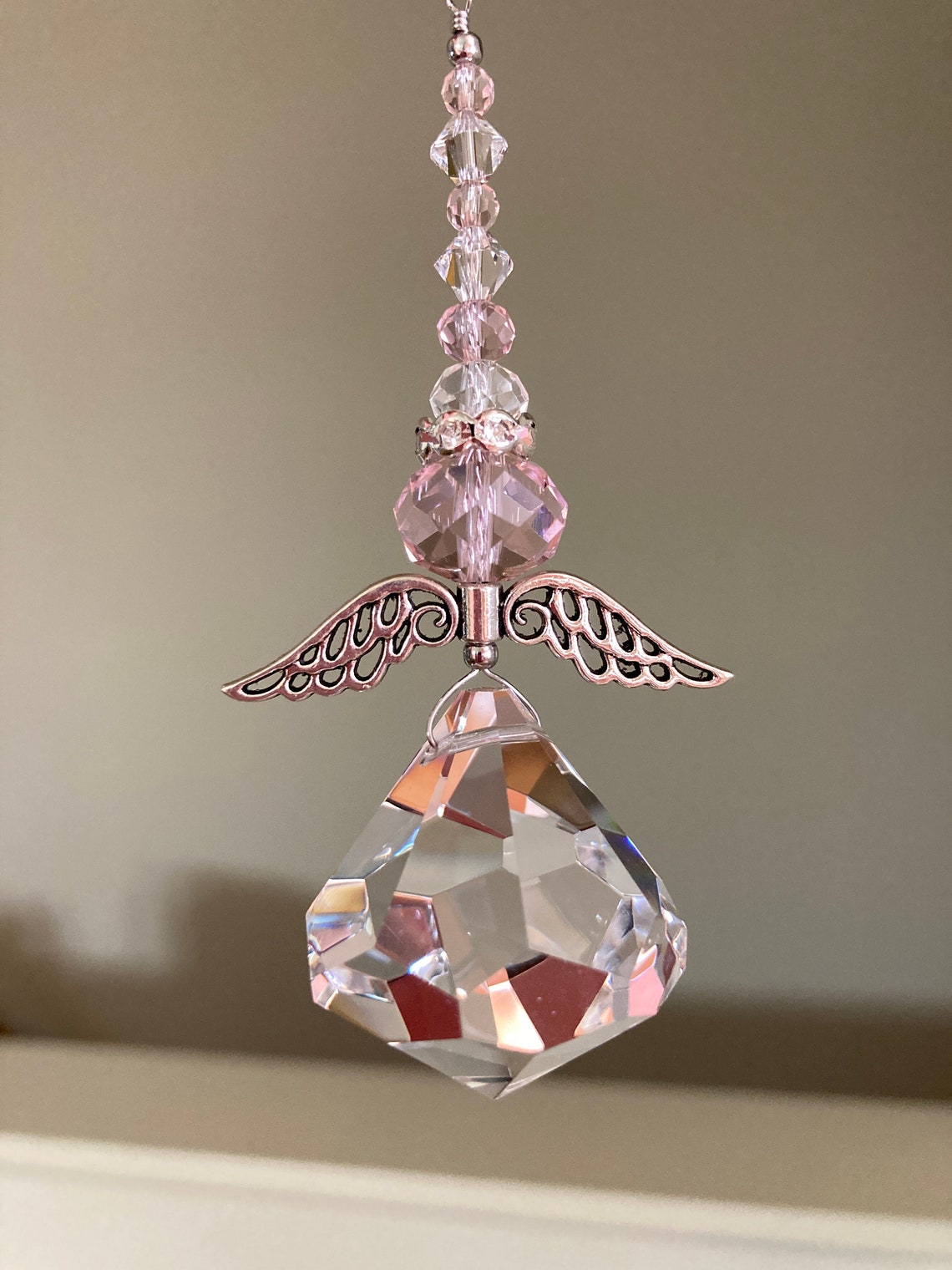 Pink Angel Prism, Pink Angel Sun Catcher, Pink Angel Ornament, Gift for ...