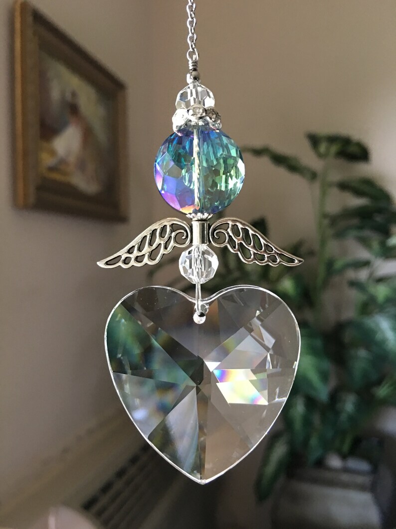 Blue Angel Memorial Ornament With Heart Sun Catcher Prism | Etsy