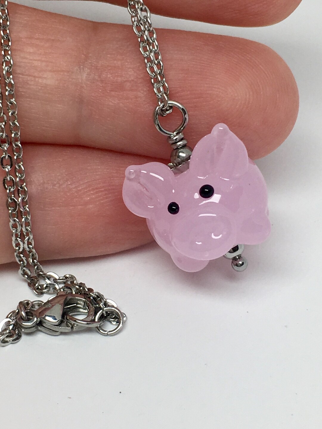 Pink Pig Glass Pendant Necklace Hog Pendant Pig Jewelry Girls Jewelry ...