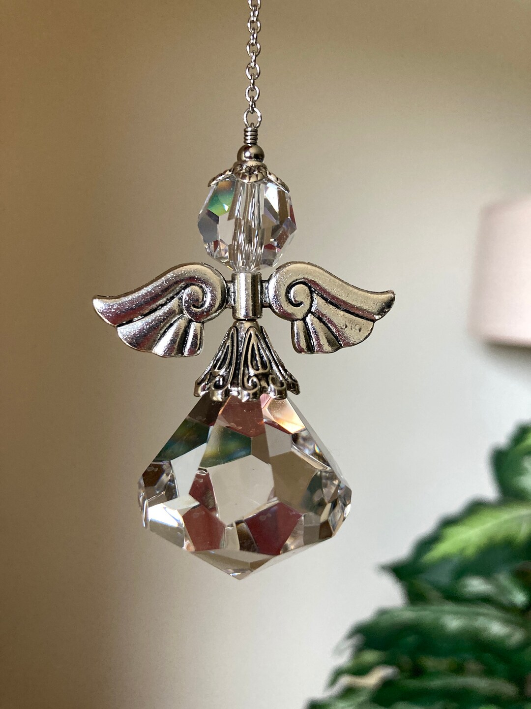 Comforting Gift Winged Angel Prism Angel With Silver Wing Clear Crystal ...