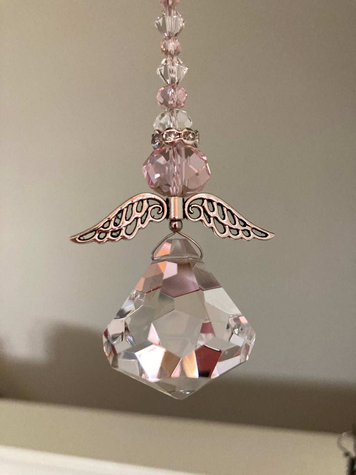 Pink Angel Prism, Pink Angel Sun Catcher, Pink Angel Ornament, Gift for ...