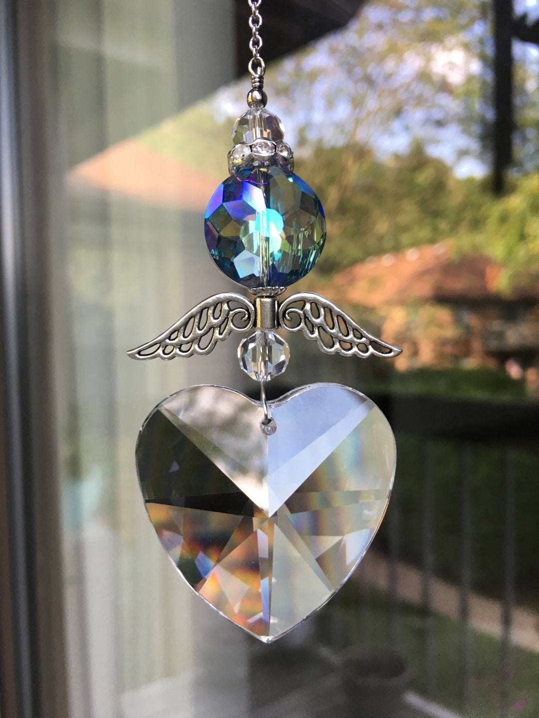 Blue Angel Memorial Ornament With Heart Sun Catcher Prism Spiritual ...