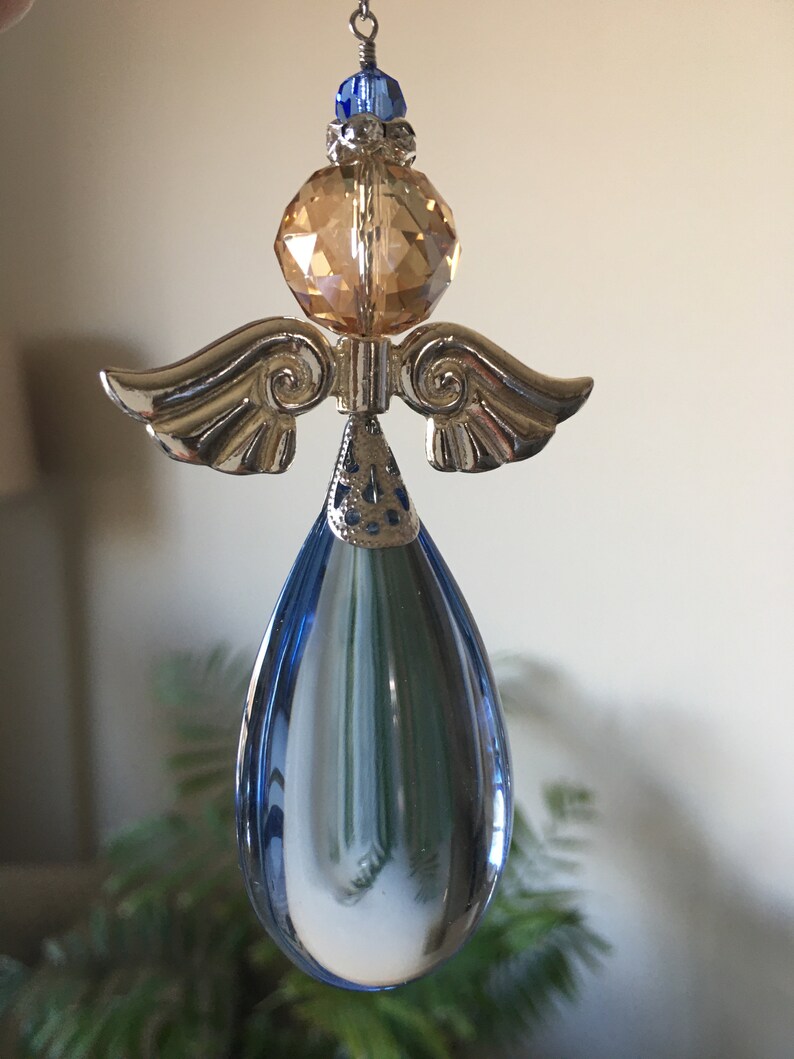 Baby Blue Teardrop Guardian Angel Pendant Angel Wing Pendant | Etsy