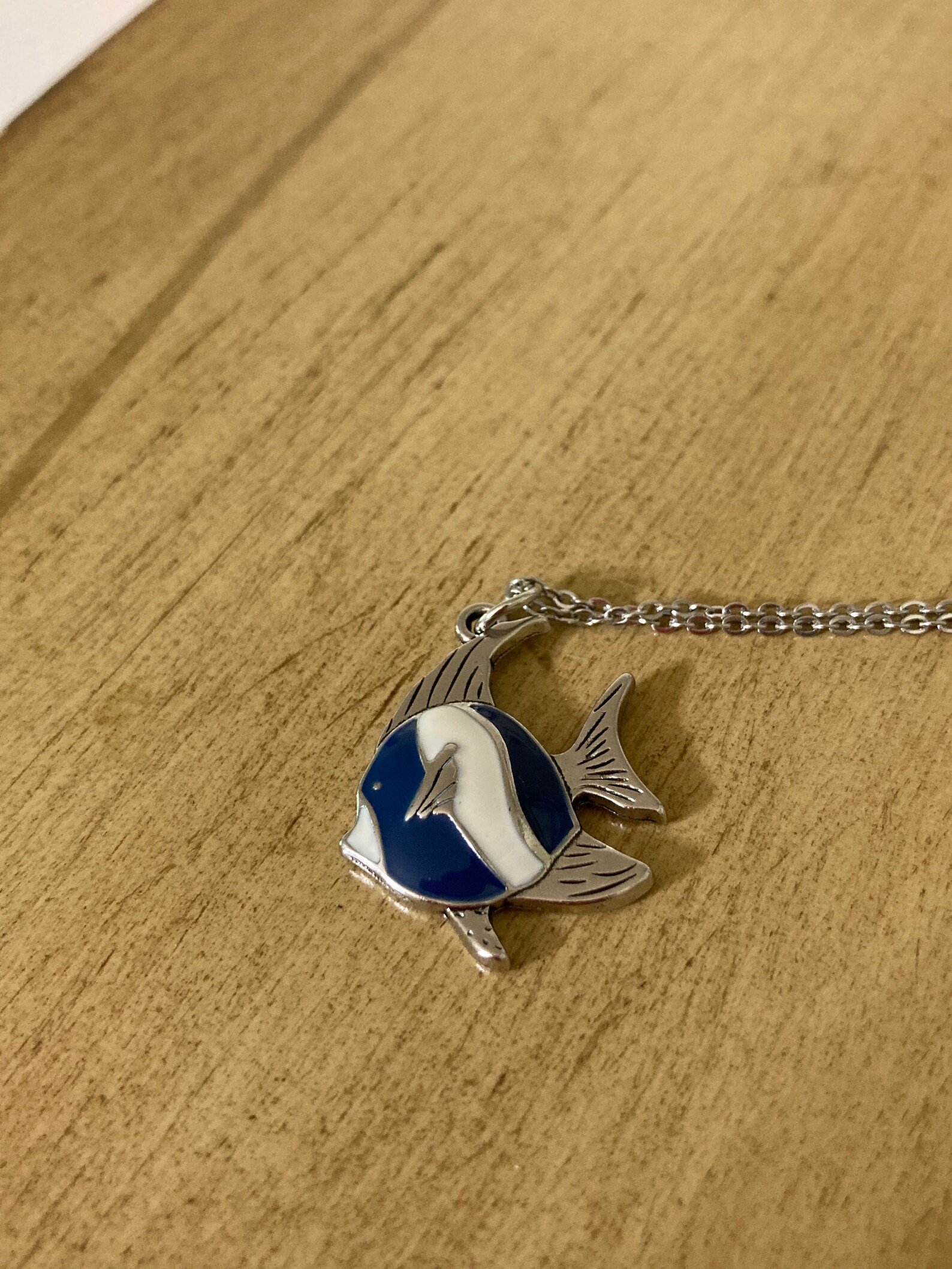 Blue Enamel Tropical Angel Fish Pendant Silver Stainless Steel Dainty ...