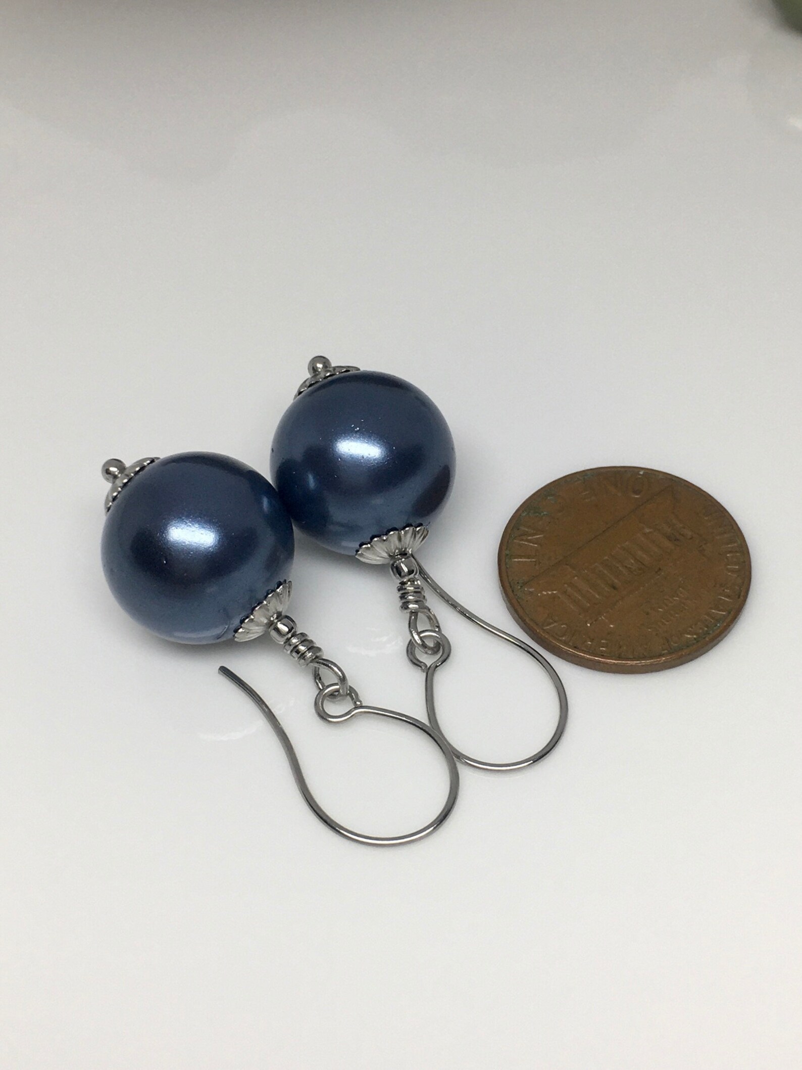 14mm Large Shell Pearls Silver Tone Stainless Steel Dangle Earrings ...