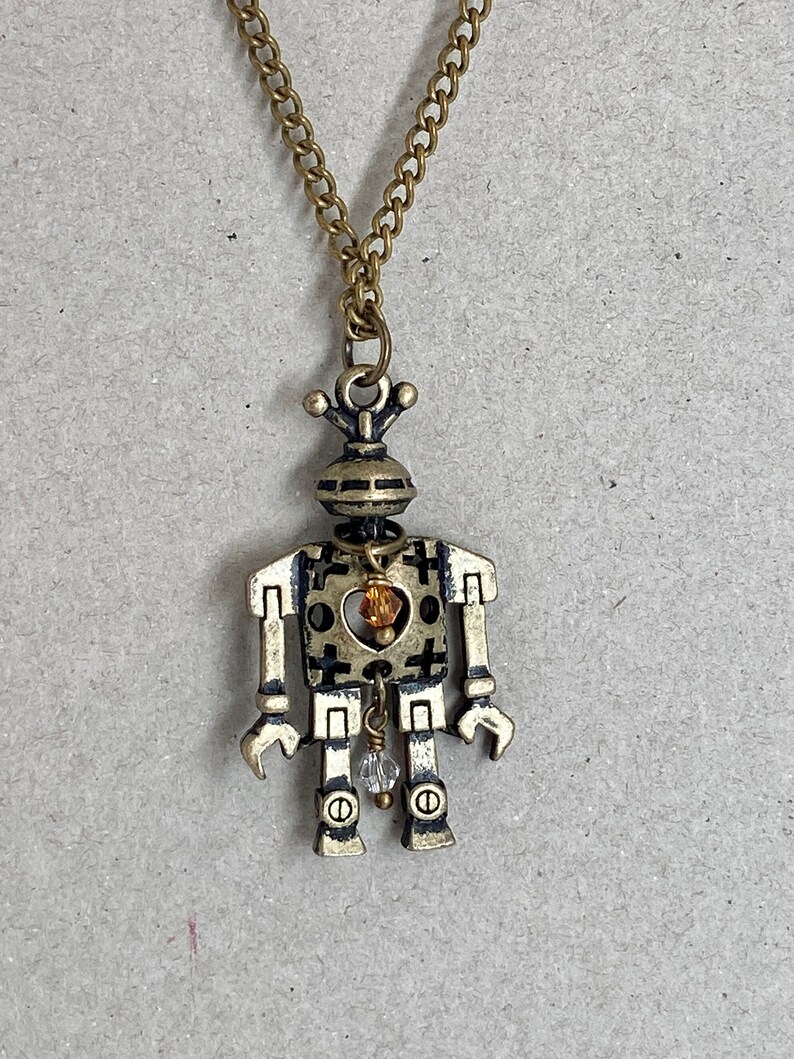 Industrial Rustic Robot Pendant Necklace Double Sided Fun | Etsy