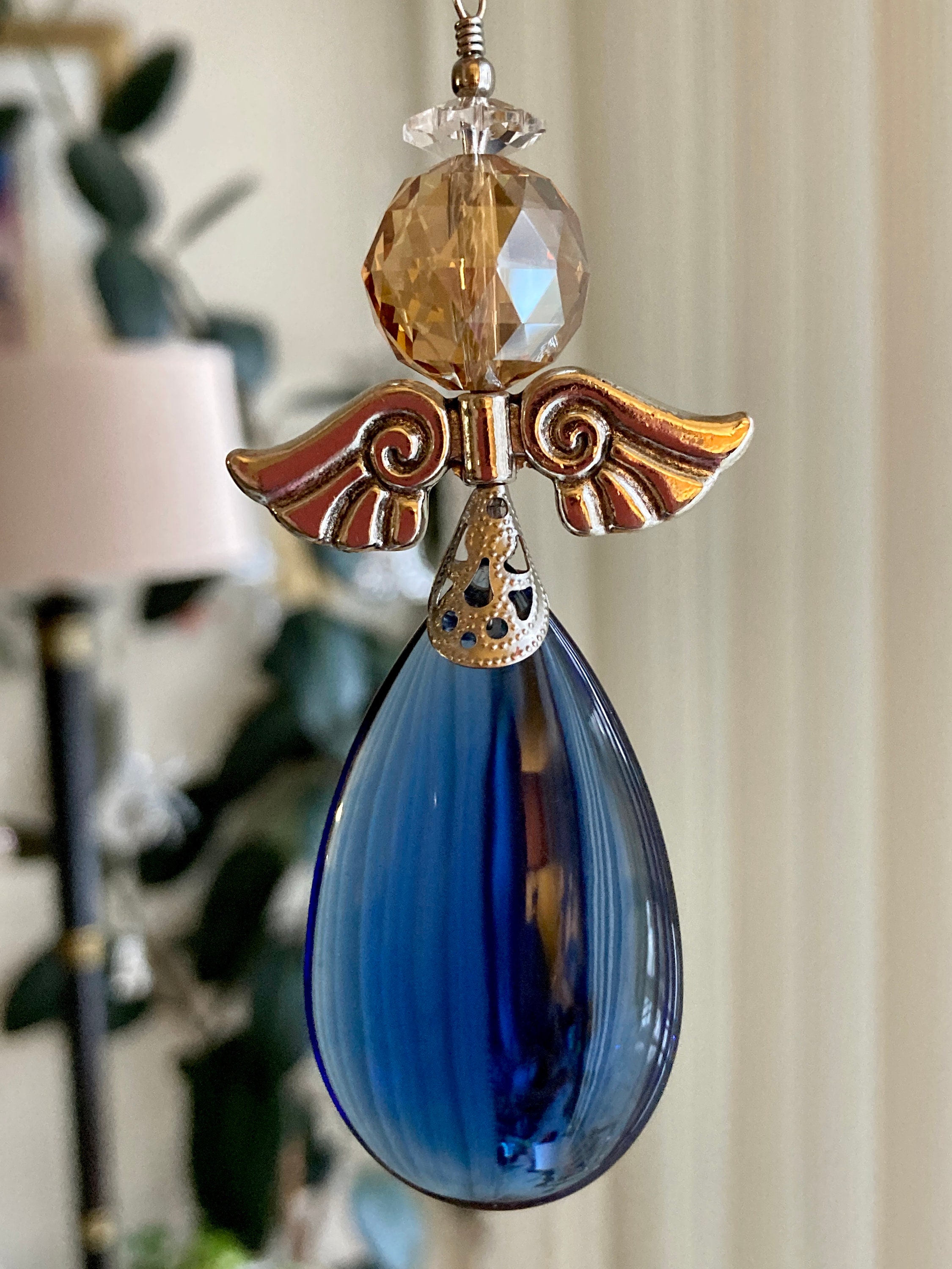Royal Blue Crystal Glass Angel Ornament Hanging Drops Gift | Etsy
