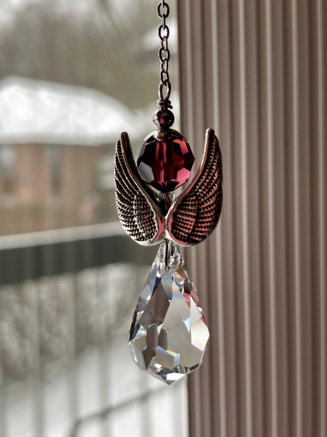 Small Burgundy Angel Prism Sun Catcher Crystal Small Prism Gift for ...