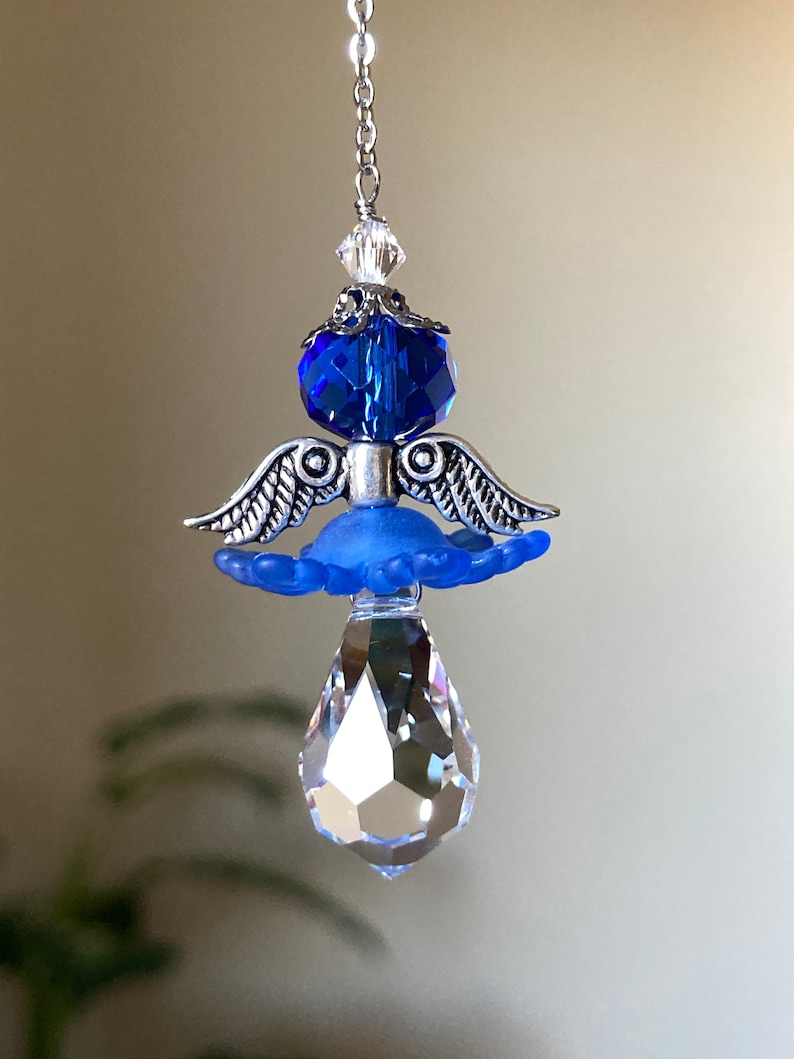 Small Teardrop Angel Prism Winged Angel Pendant Cobalt Blue Flower ...