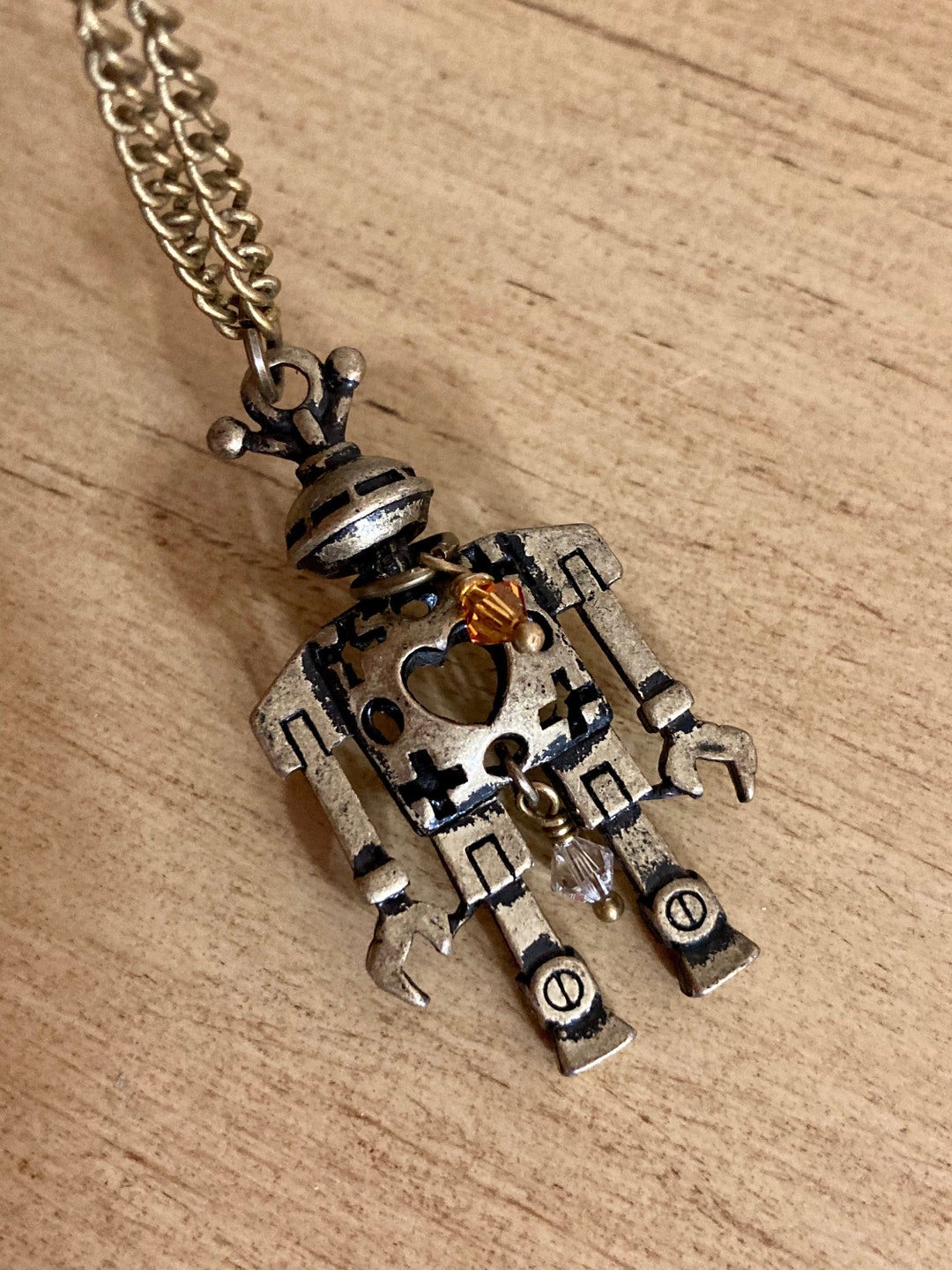 Industrial Rustic Robot Pendant Necklace Double Sided Fun Jewelry ...