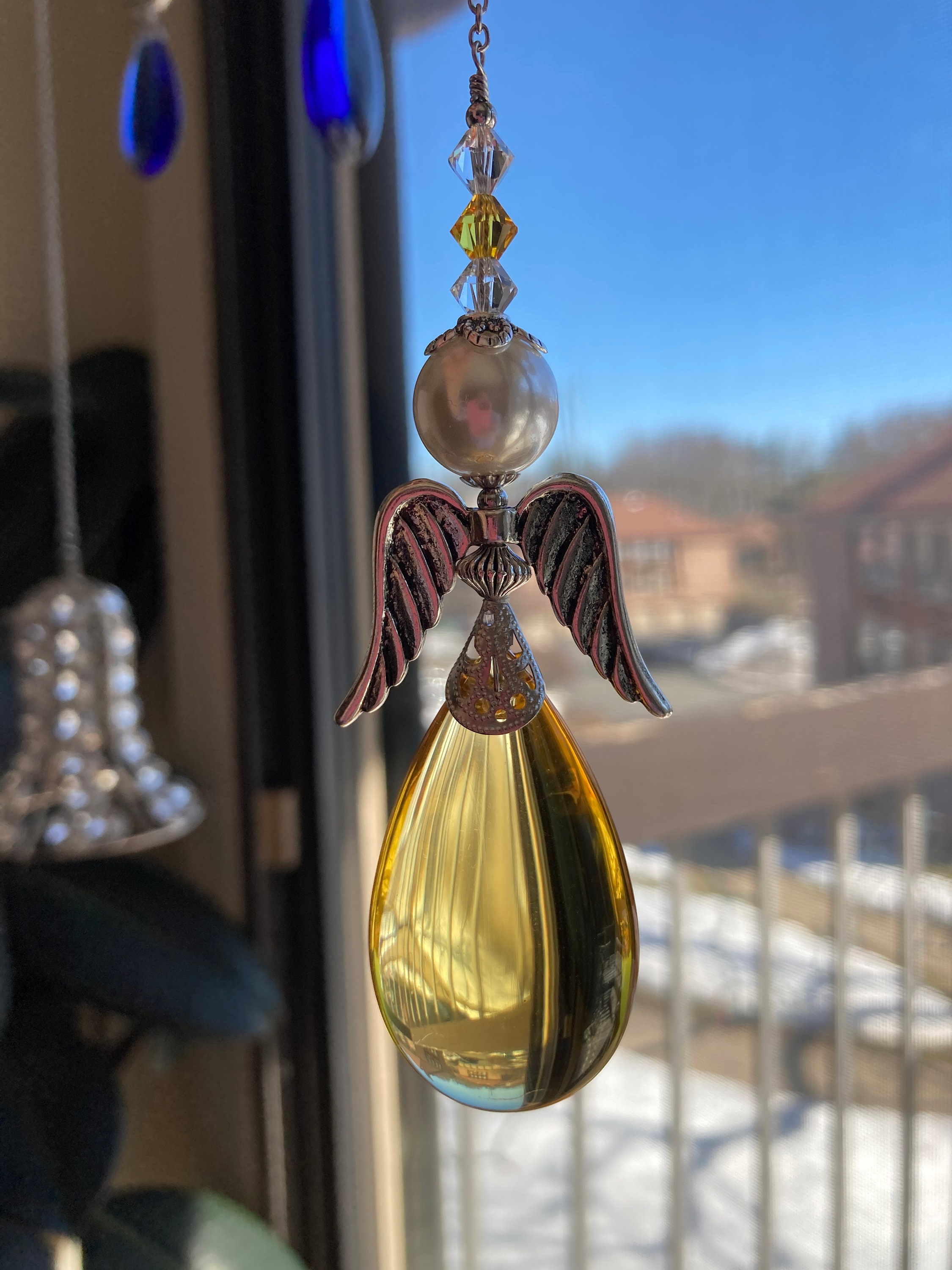 Yellow Smooth Glass Teardrop Angel Pendant Ornament Gift for | Etsy