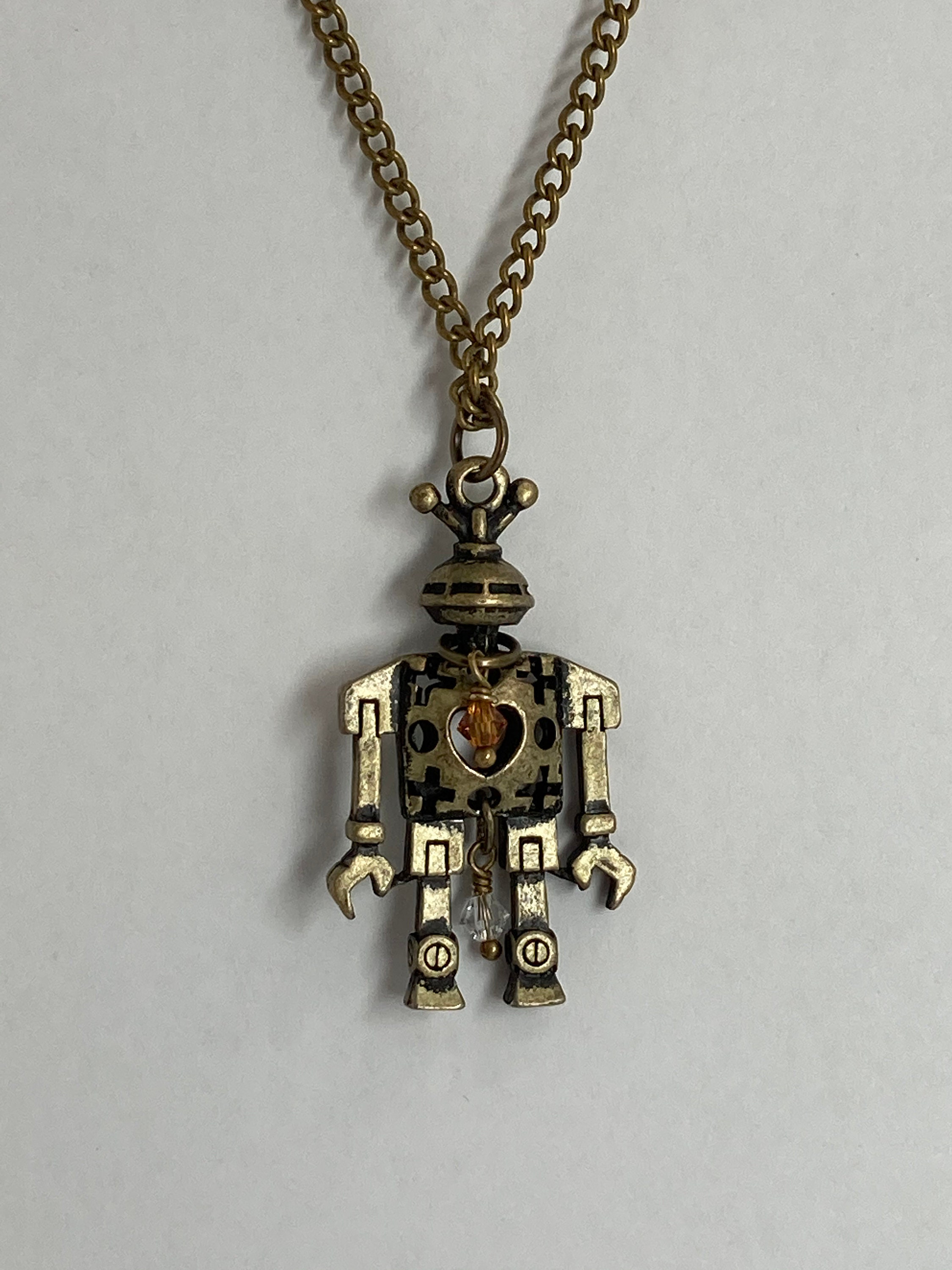 Industrial Rustic Robot Pendant Necklace Double Sided Fun | Etsy