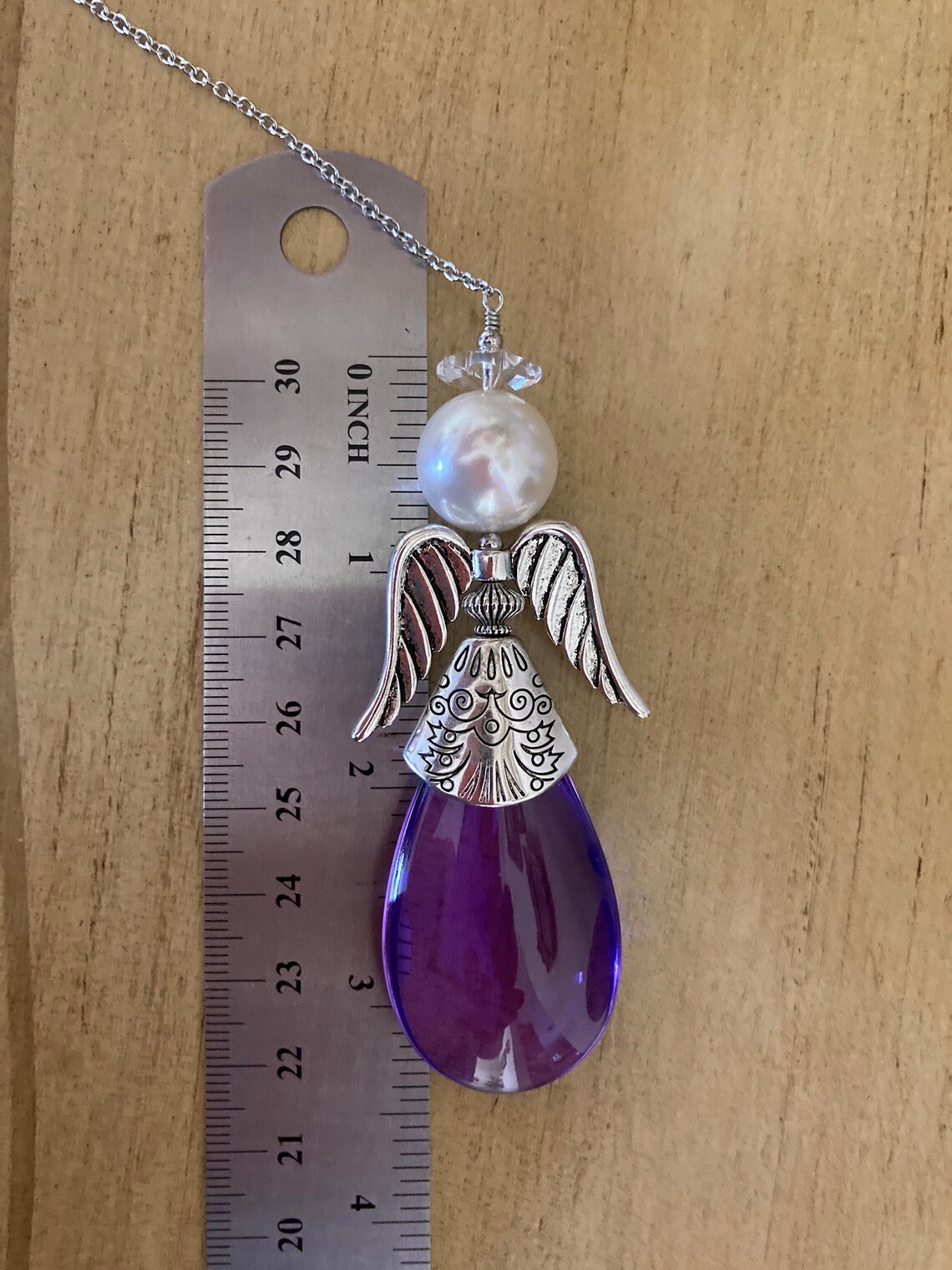 Light Purple Smooth Glass Angel Ornament Winged Silver Angel - Etsy