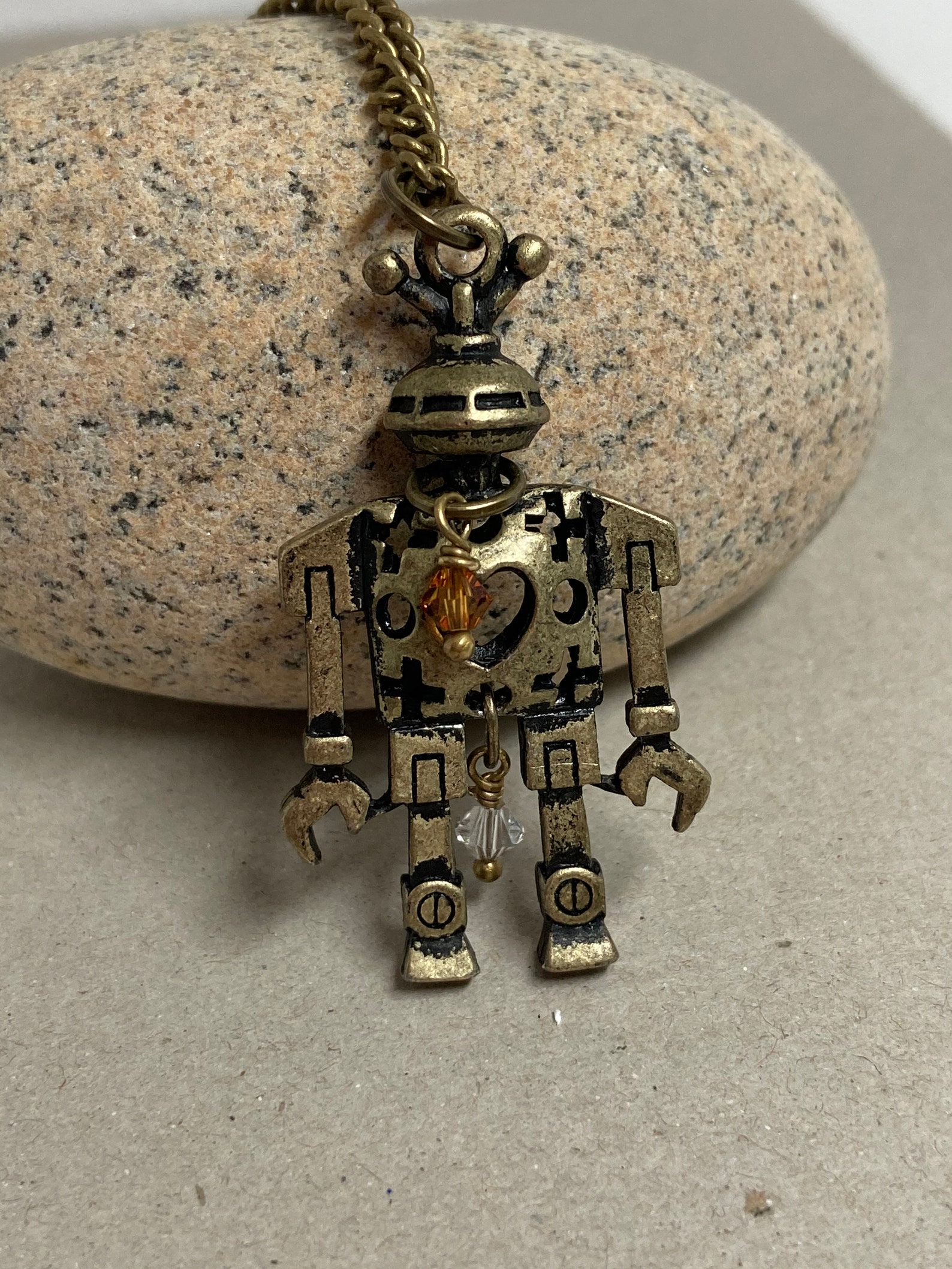 Industrial Rustic Robot Pendant Necklace Double Sided Fun | Etsy