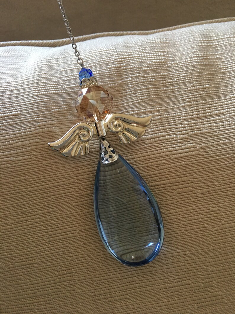 Baby Blue Teardrop Guardian Angel Pendant Angel Wing Pendant Window ...