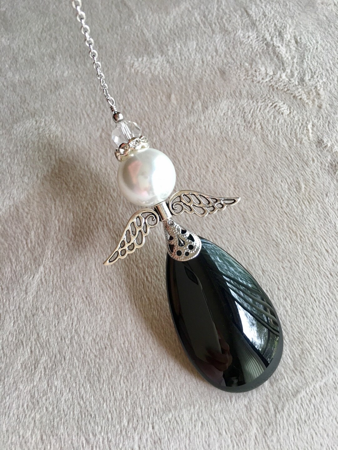 Black Teardrop Angel Pendant, Window Charm, Pearl Ornaments, Pearl ...