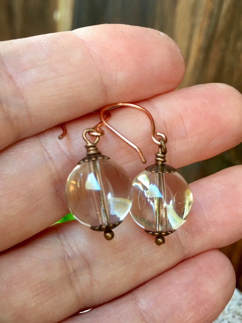 Clear Glass Copper Dangle Earring, Large Glass Beads Earring ...