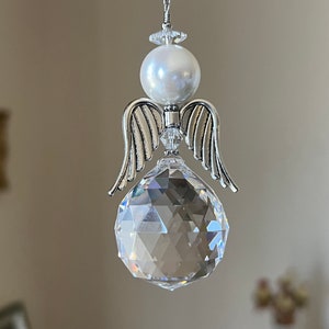White Pearl Crystal Glass Angel Prism Angel Sun Catcher Teardrop Angel ...