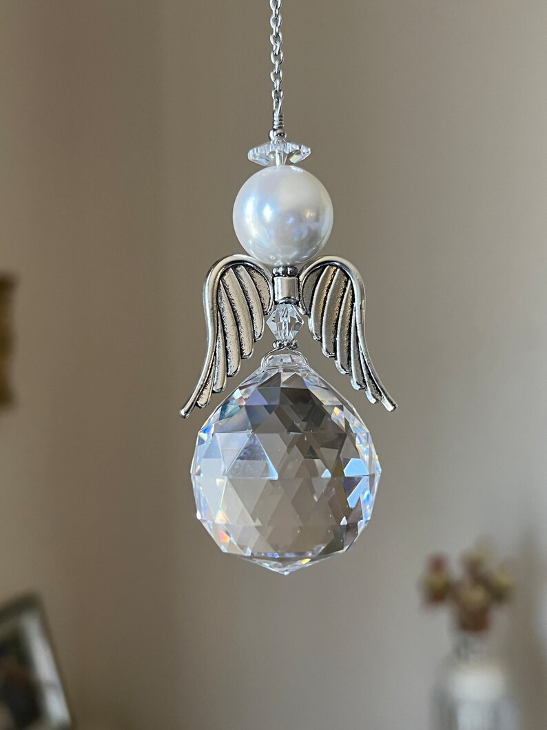 White Pearl Crystal Glass Angel Prism Angel Sun Catcher Teardrop Angel ...