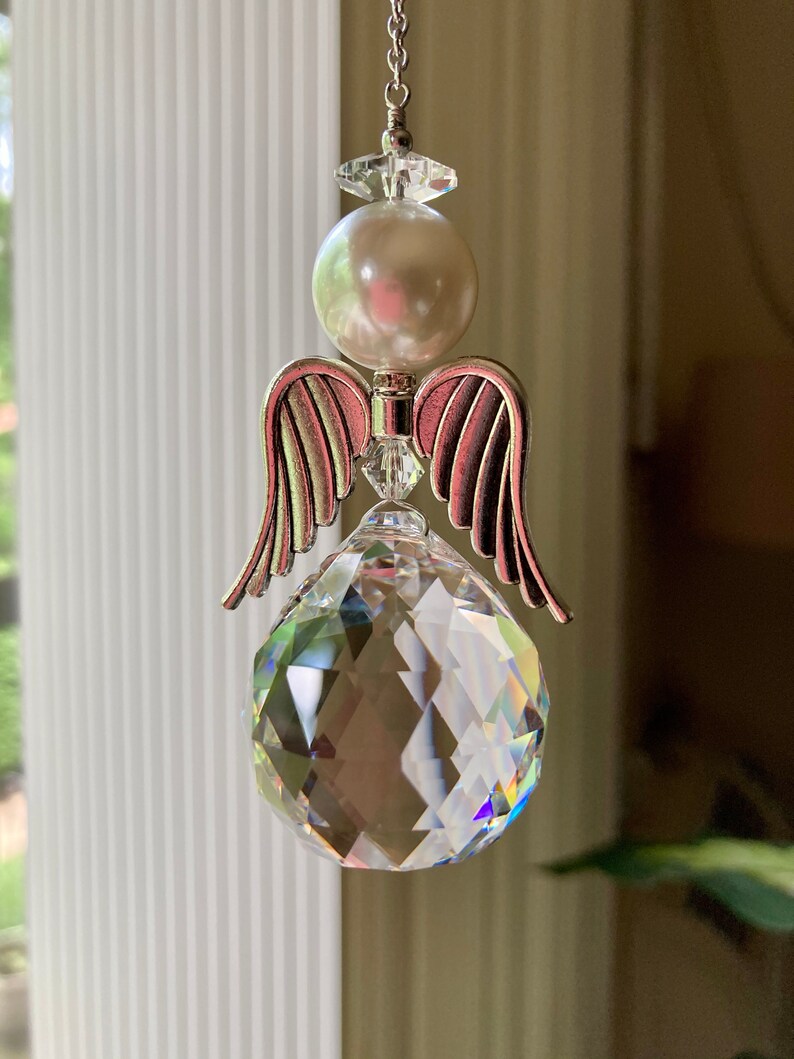 White Pearl Crystal Glass Angel Prism Angel Sun Catcher Teardrop Angel ...