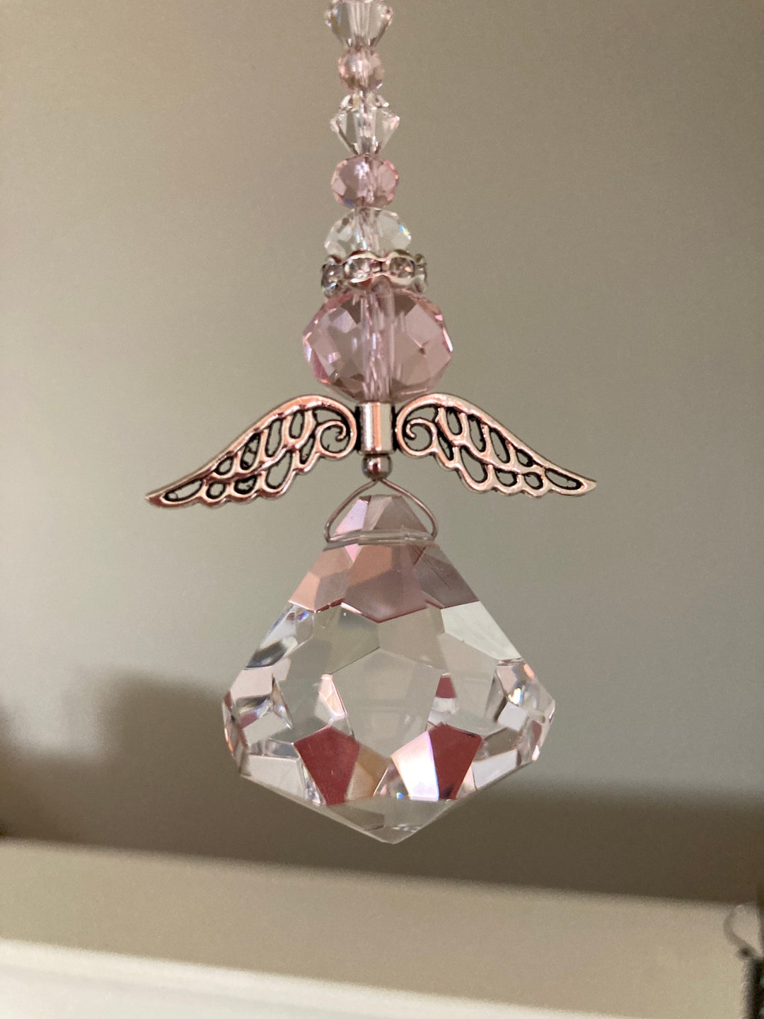 Pink Angel Prism, Pink Angel Sun Catcher, Pink Angel Ornament, Gift for ...