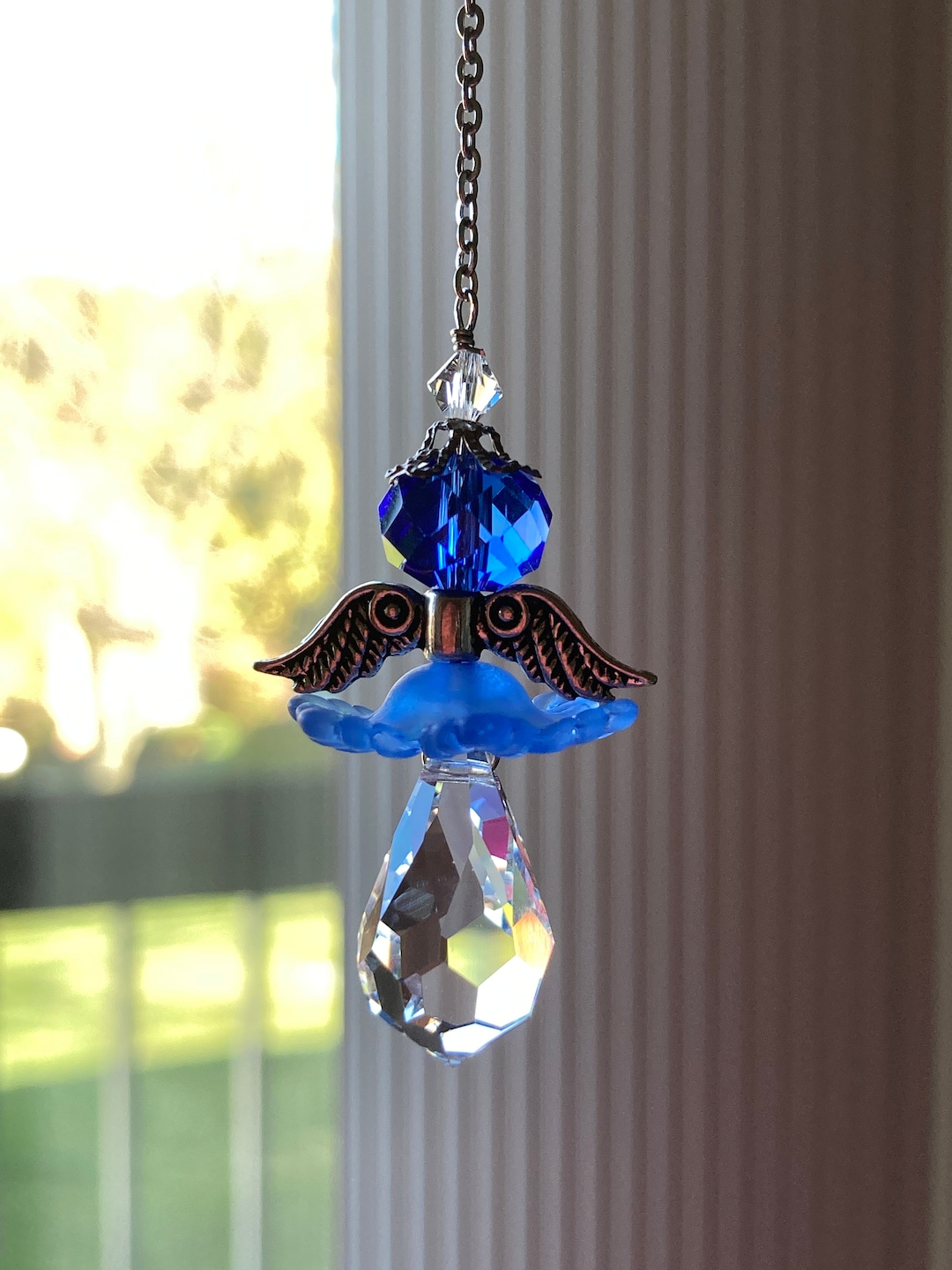 Small Teardrop Angel Prism Winged Angel Pendant Cobalt Blue Flower ...
