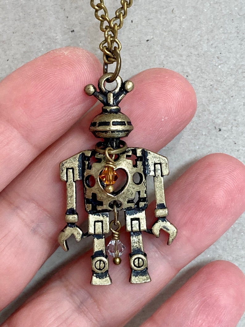 Industrial Rustic Robot Pendant Necklace Double Sided Fun | Etsy
