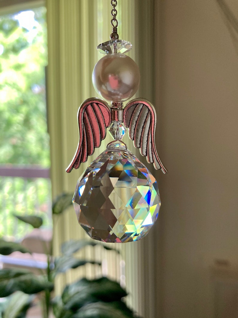 White Pearl Crystal Glass Angel Prism Angel Sun Catcher Teardrop Angel ...