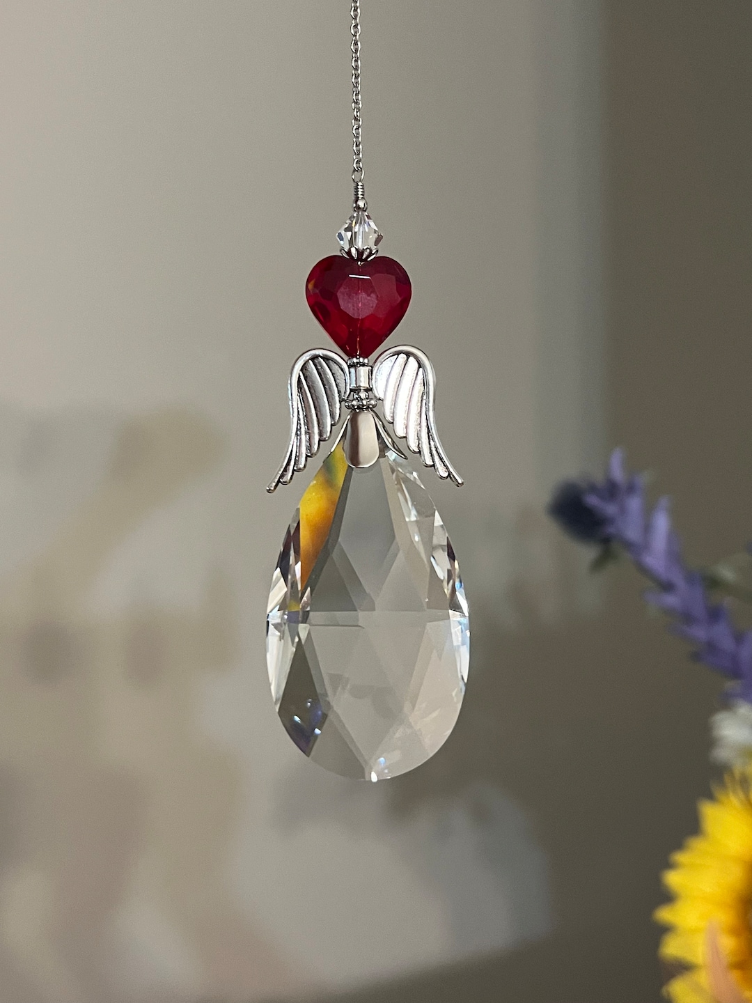 Angel Suncatcher Teardrop Pendant September Birthday Gift - Etsy