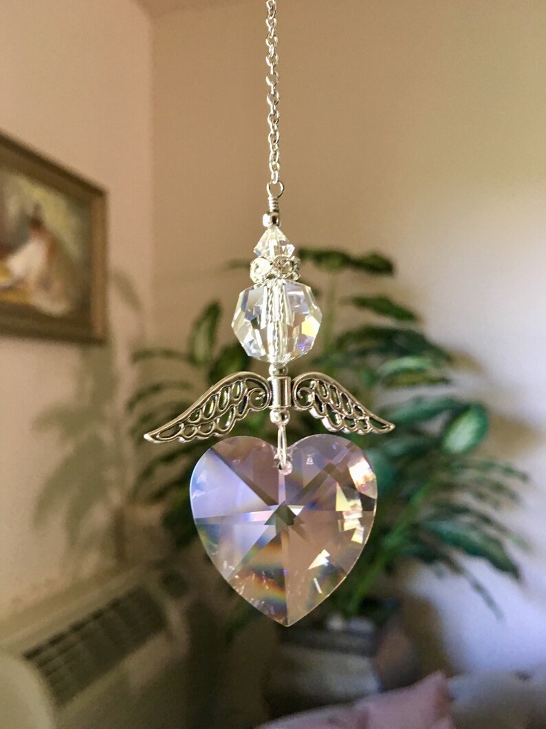 Love Angel Light Pink Crystal Glass Prism Angel Suncatcher Silver Angel ...
