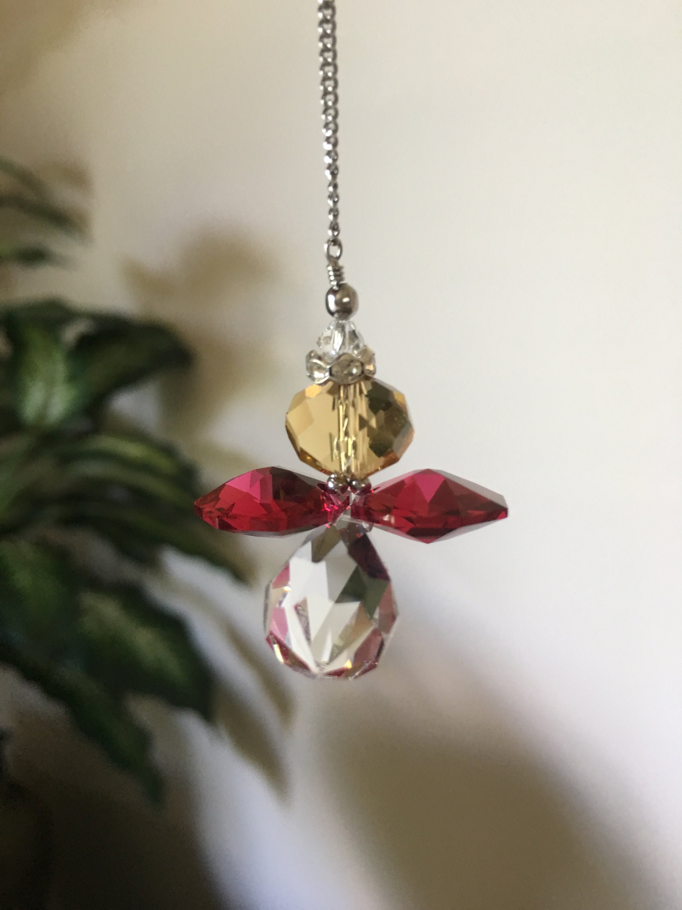Small Flying Guardian Angel Prism Red Yellow Crystal Glass Angel ...